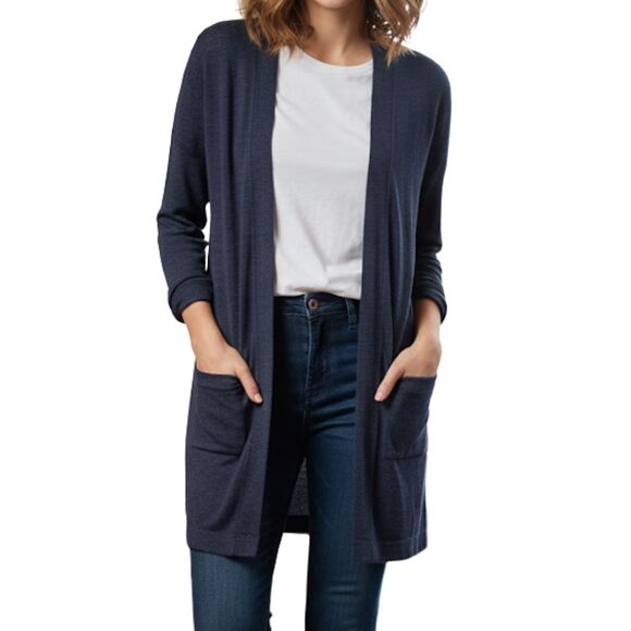 Uniqlo | Sweaters | Uniqlo Small Navy Blue Linen Long Duster Cardigan ...